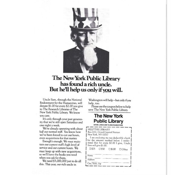 Art | Vintage New York Public Library Uncle Sam Art Print 197s | Poshmark